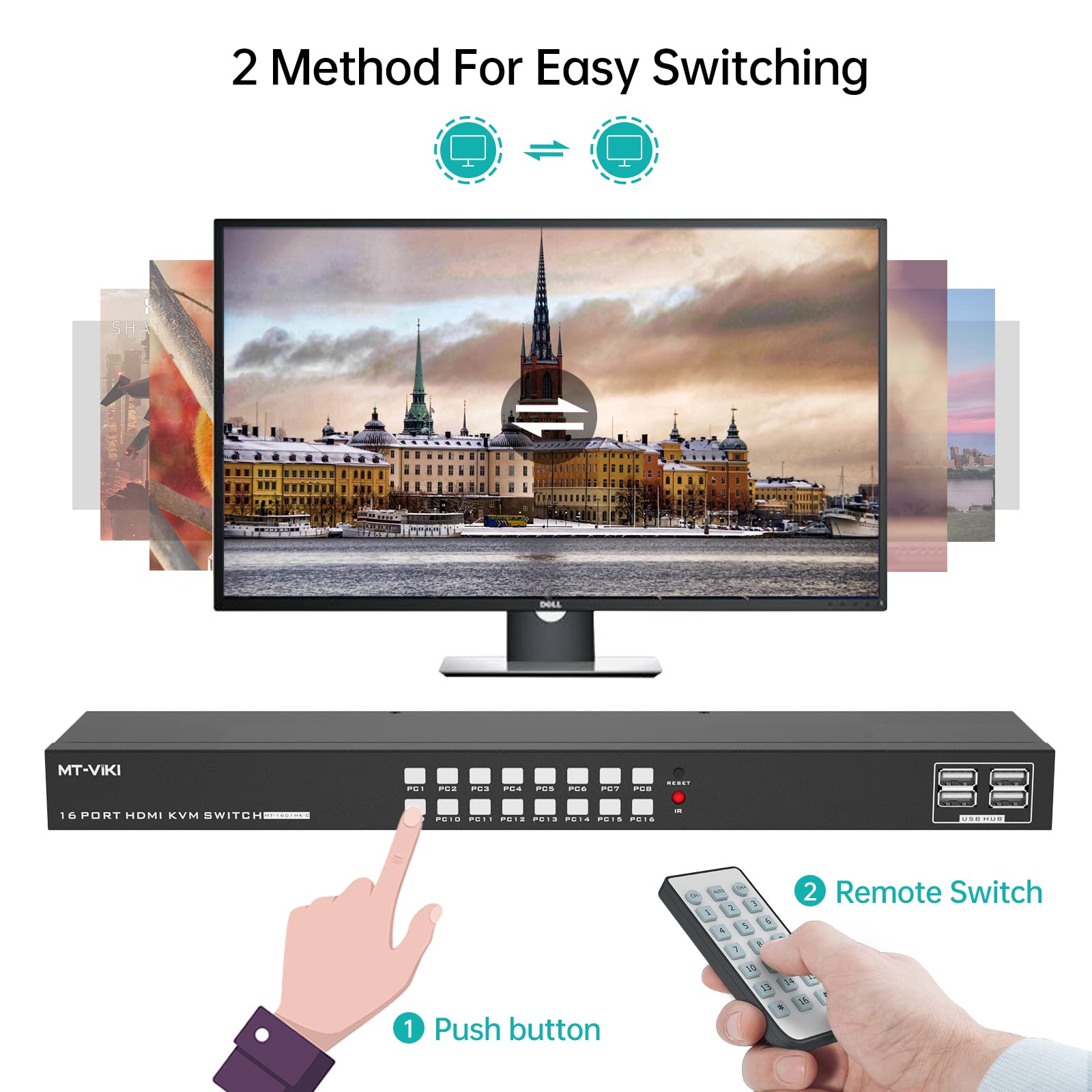MT-VIKI 4K 16 Port KVM Switch HDMI, 4K@30Hz Rack Mount KVM Console w/16 Cables + 4 USB 2.0 Devices + IR Remote, Support EDID Storage, HDMI 1.4, HDCP 1.4 for 16 Computers/Servers, Fit 1U 19'' Rack