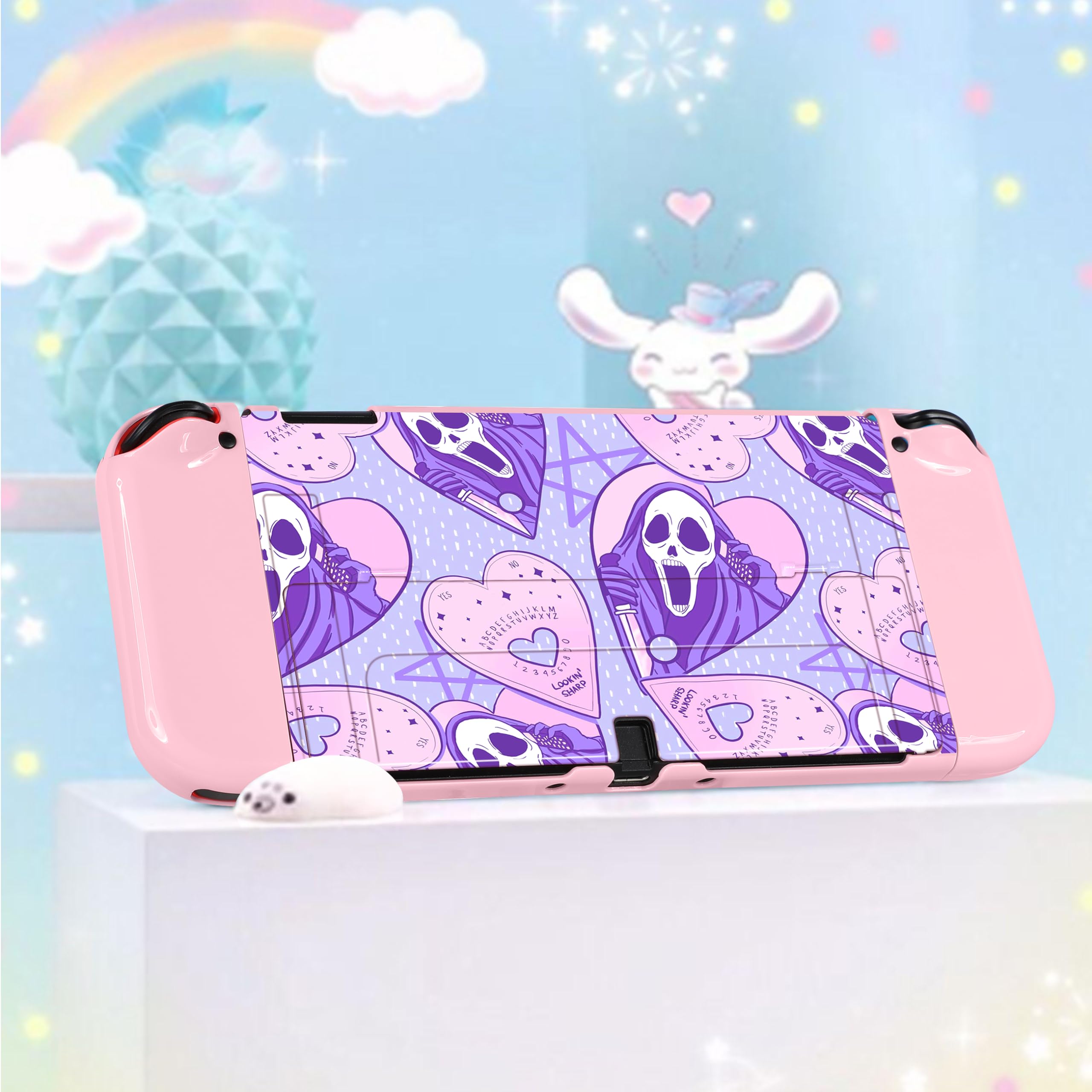 Oqplog Ghost Case for Nintendo Switch OLED 2021 Skeleton Skull Cool Design Character Fashion Scratch Resistant Cases Hard Shell Cover for Girls Kids Boys Men for Switch OLED,Pp