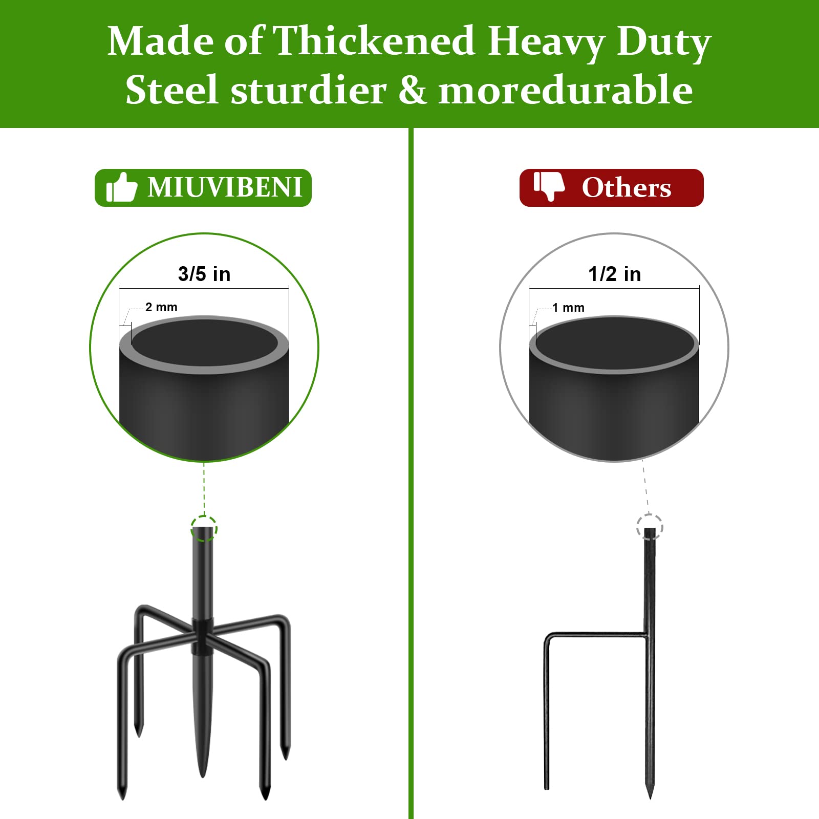 MIUVIBENI 60" Shepherds Hooks for Outdoor, Heavy Duty Bird Feeder Pole for Hanging Lantern, Hummingbird Feeder, Shepherds Hook for Bird Feeders for Outside with 5 Prongs Base,1 Packs