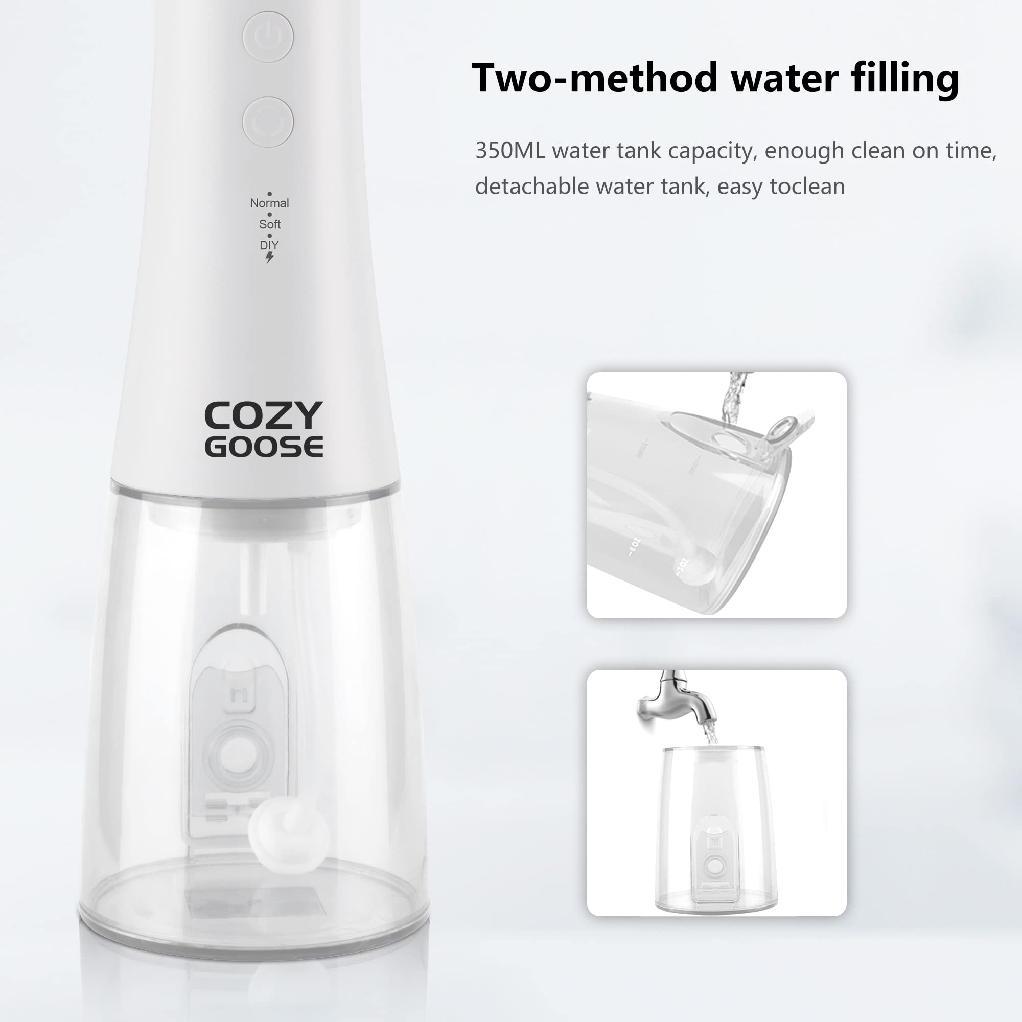 Portable Oral Irrigator ,Water Dental Flosser,Electric Flossers for Teeth,3 Cleaning Modes IPX7 Waterproof, 5Tips (Transparent)