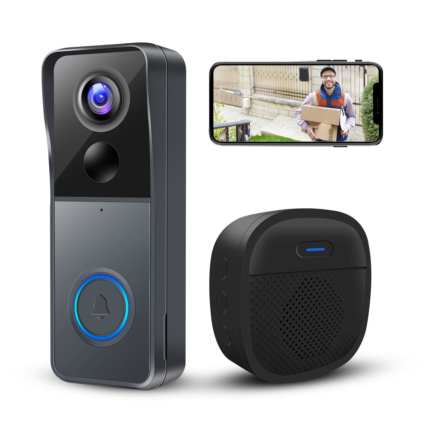 KAMEP Doorbell Camera Wireless with Chime,Video Doorbell Camera Support 2.4G WiFi,2-Way Audio/Voice Changer/PIR Motion Detection/145°Wide Angle Vision/IR Night Vision/Cloud Storage