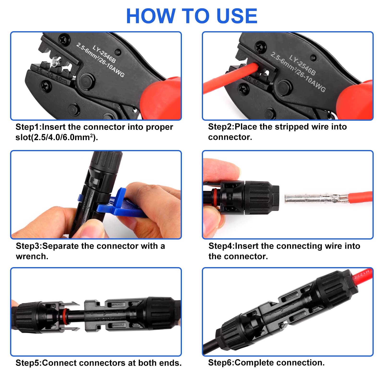 Karidge Solar Cable Connector-Crimping Tool Kit,20 Pairs Male/Female Solar Panel Connectors, 1 Crimper Pliers,2pcs Spanner Wrench,40pcs Solar Panel Wiring Kits