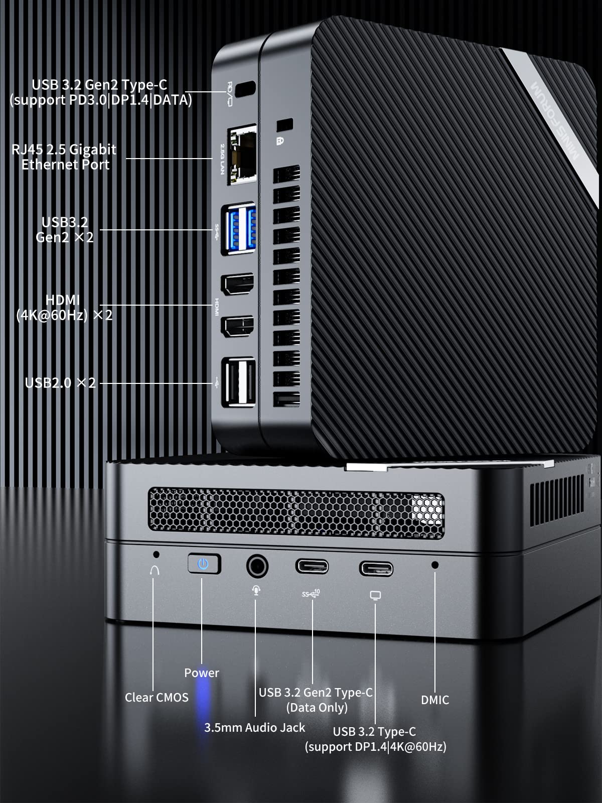 Mini PC AMD Ryzen 7 5800H, Mini Computers DDR4 32GB 512GB PCIe SSD,Windows 11 Pro Mini Desktop Computer, 2500M LAN/Wi-Fi 6/BT5.2, HDMI×2/ USB-C×2/ 4K@60Hz, UM580 Small Gaming PC Support Auto Power On
