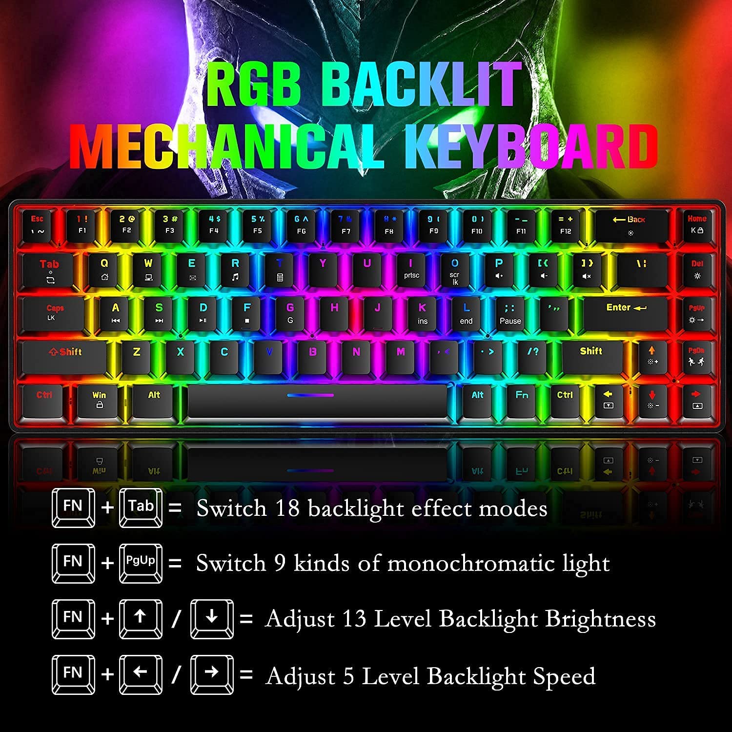 LexonElec 60% Wired Gaming Keyboard, RGB Backlit Ultra-Compact Mechanical Keyboard, Blue Switch Waterproof Compact 68 Keys Keyboard for Typist Laptop PC Mac Gamer(Purple)