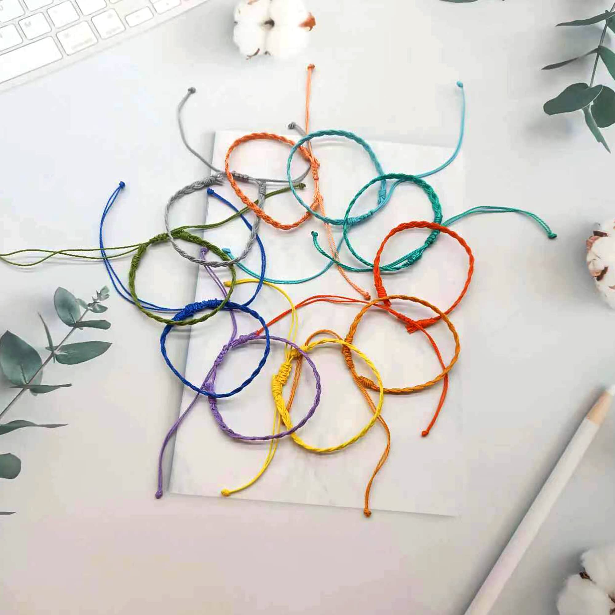 MOZAKA 20PCS Woven Friendship Bracelets for Women Handmade Braided String Bracelets Waterproof Wax Rope Bracelets Multicolor Surfer Wrap Bracelets Adjustable Boho Summer Beach Bracelets