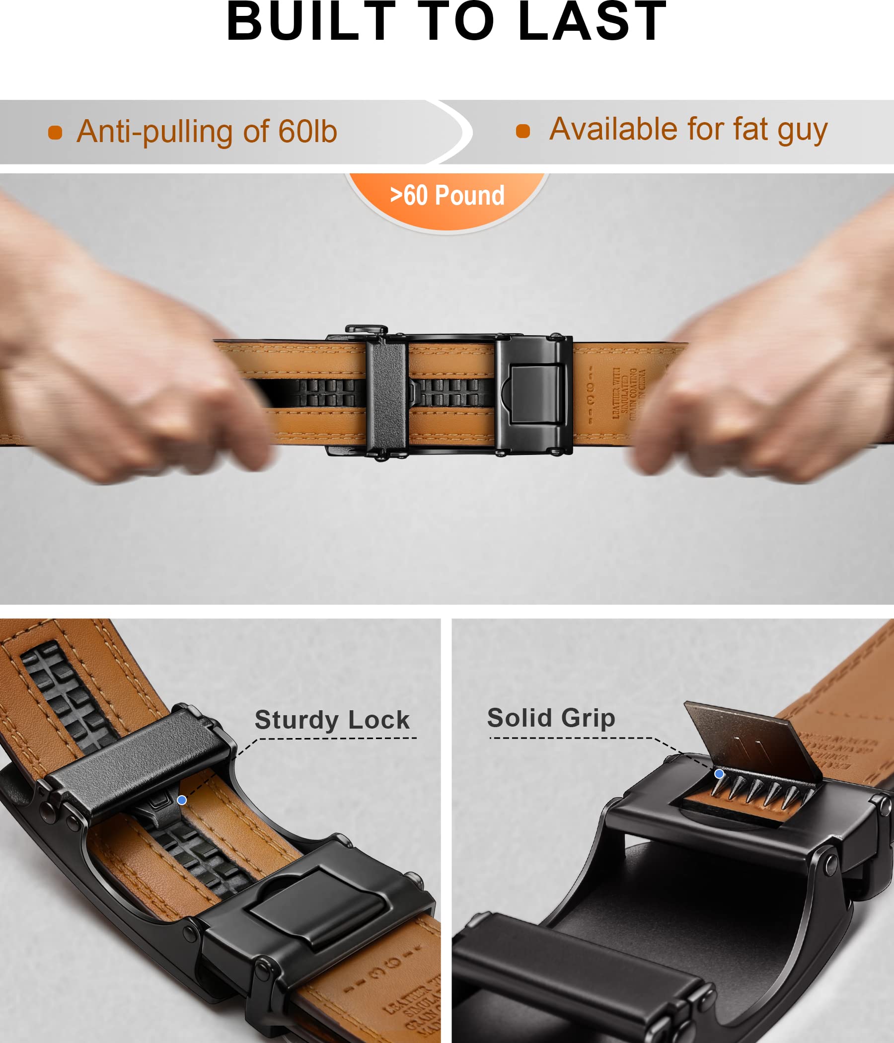 KEMISANT Mens Ratchet Belt 2 Units,Sliding Belt For Gift Mens Dress Casual 1 3/8",Size Adjustable(Black/Blue,38"-44" Waist Adjustable)