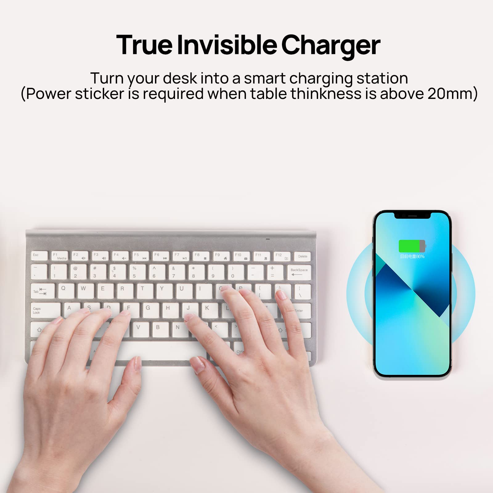 KPON Invisible Wireless Charger, Hidden Long Distance Charger, Under Desk 10W Furniture Charging Pad for iPhone 14/14 Plus/14 Pro/14 Pro max/13 Series/Wireless Phones