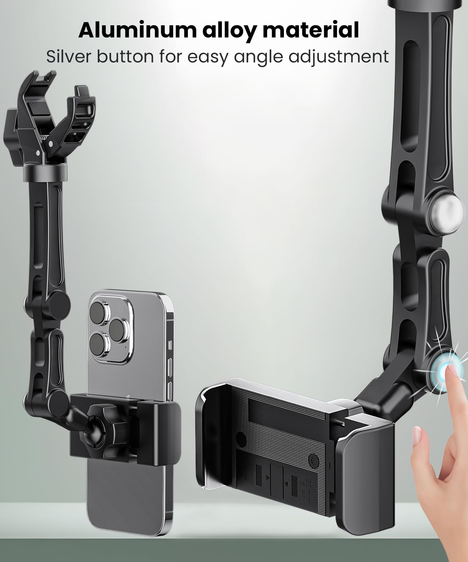 Karmus Mirror Phone Holder, Portable Electronic Device Mount. Compatible with All Cell Phones, Rotatable & Retractable. Ideal for Cars & Trucks