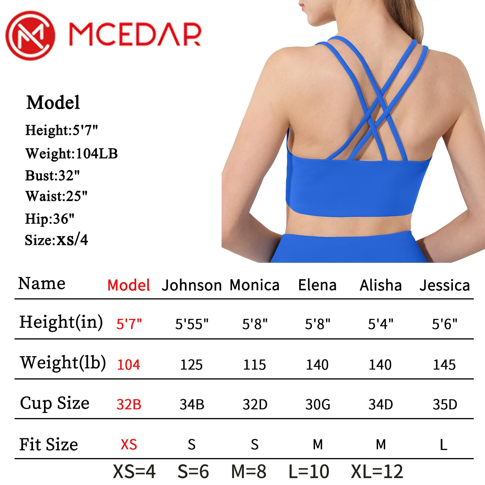 MCEDAR Women's Strappy Sports Bras Padded Running Bras Medium Support Yoga Bra Criss Cross Back Workout 035Top-Blue/Bs