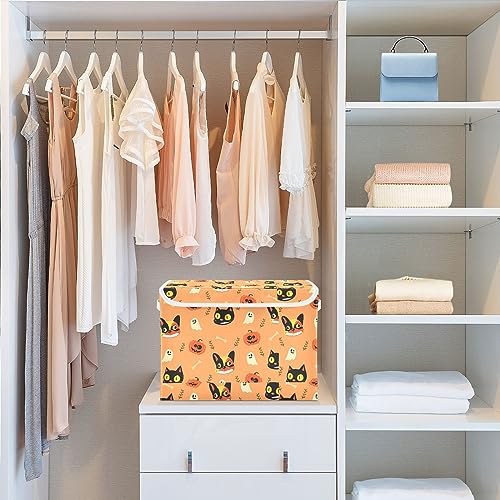 Krafig Foldable Storage Box Large Cube Organizer Bins Cute Halloween Black Cat Dog Containers Baskets with Lids Handles for Closet Organization, Shelves, Clothes, Toys