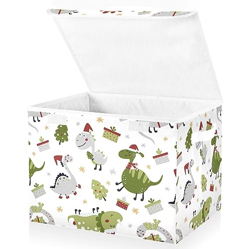 Krafig Foldable Storage Box Large Cube Organizer Bins Cute Dinosaurs Containers Baskets with Lids Handles for Closet Organization, Shelves, Clothes, Toys