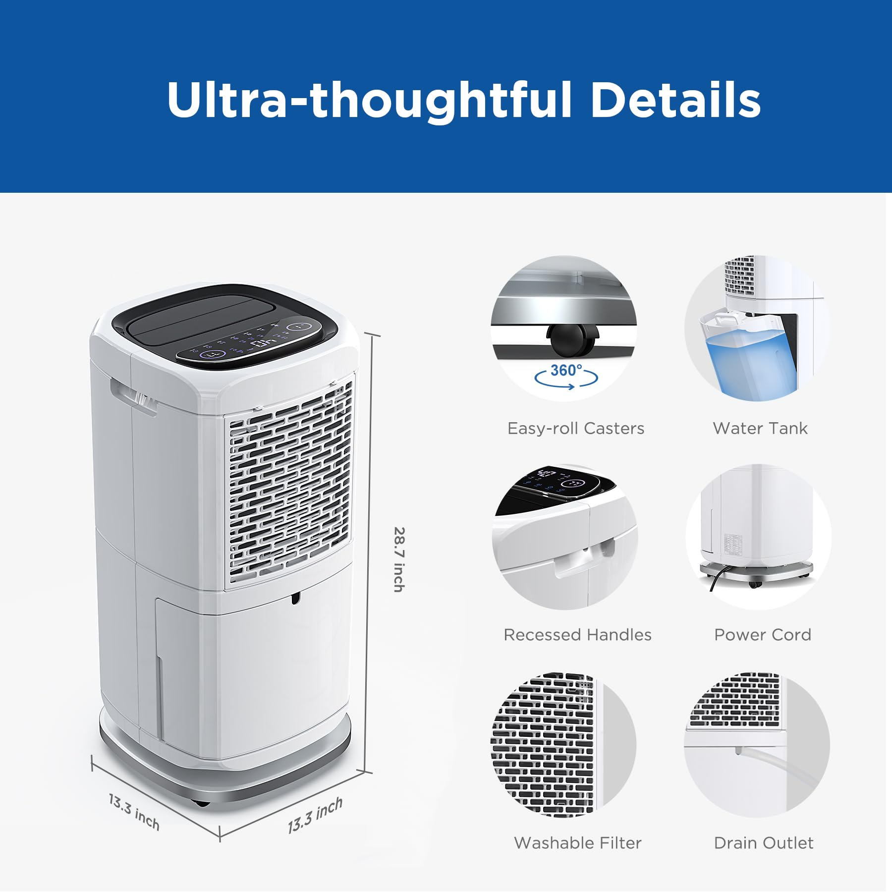 Moiswell 140 Pints Commercial Dehumidifier for Home 6,000 Sq Ft Large Rooms & Basements with Continuous Drain Hose, 2.1 Gallons Water Tank, Advanced Touchpad Control Panel