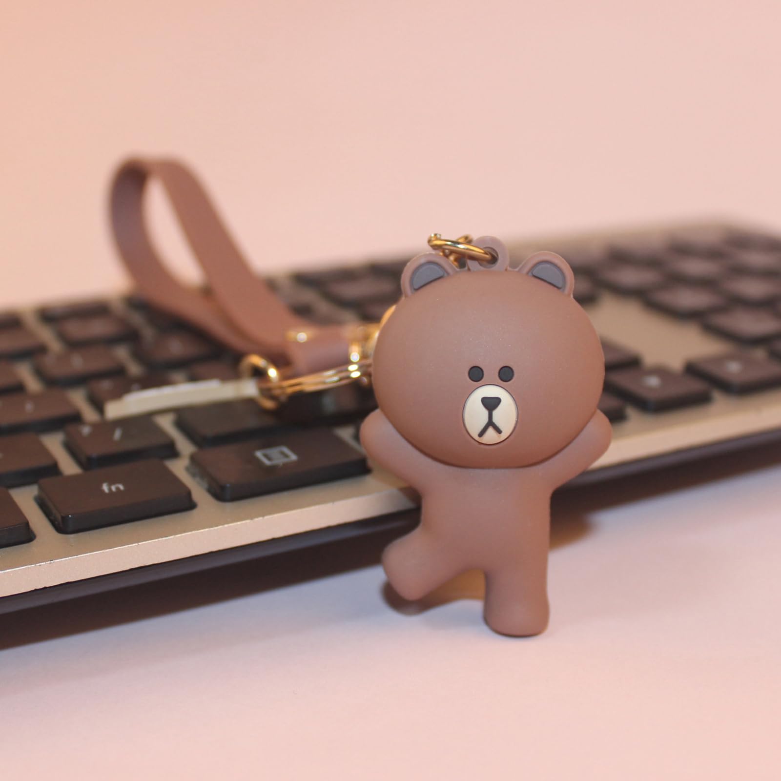 MEIPEL Cute Brown Bear Keychain Accessories, 3d Kawaii Figure Anime Keychains Decoration Silicone Keyring Pendant Car Key Holder Backpack Charm Gift for Women Men Boys Girls