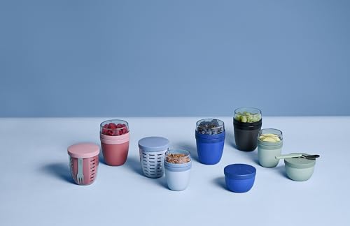 MEPAL, Fruit and Veggie Snack Pot with Airtight Lid, Colander and Fork, Portable, BPA Free, Nordic White, Holds 600ml|20oz, 1 Count