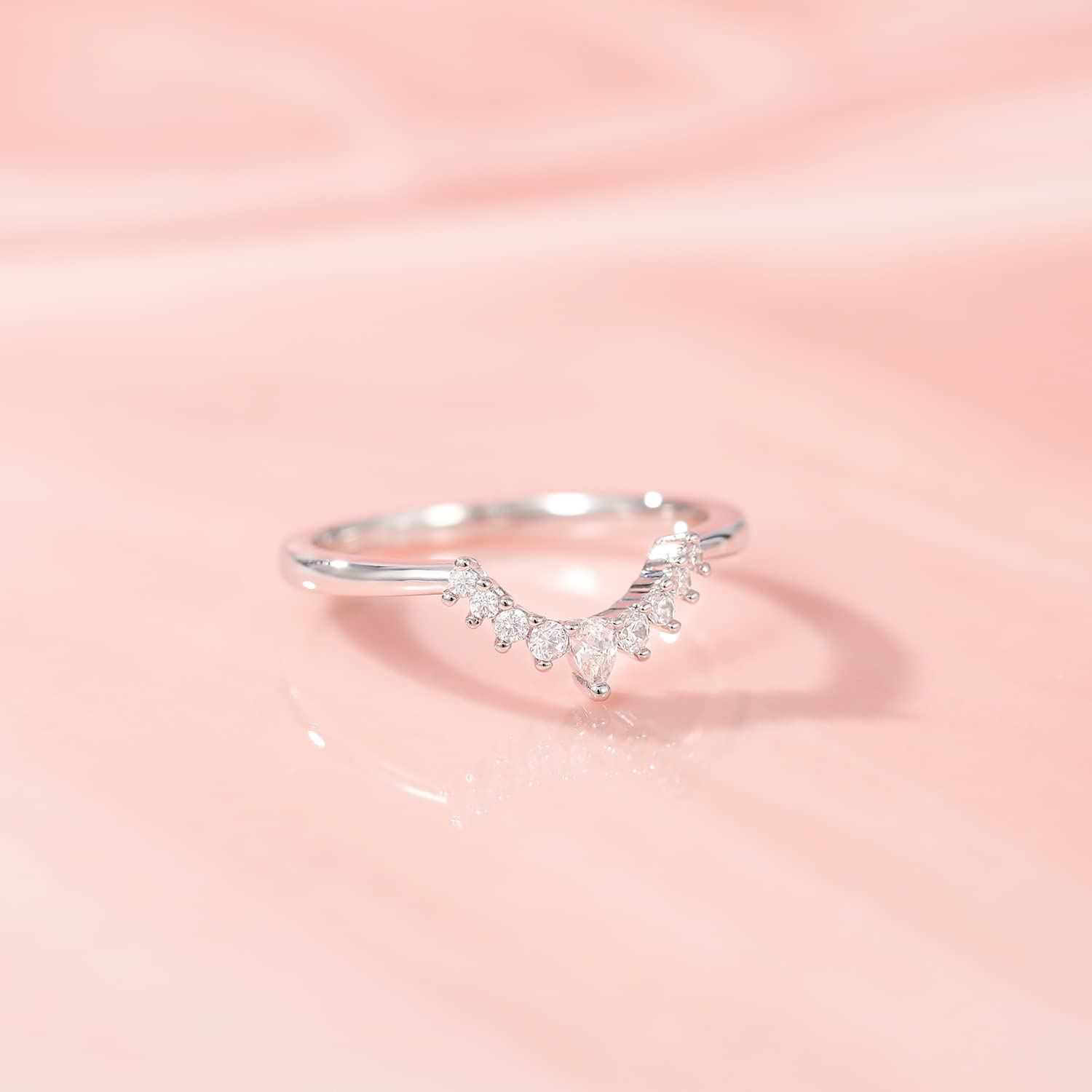 Mameloly CZ Wedding Bands for Women Pear & Round Shaped Cubic Zirconia Curved Stackable Engagement Rings for Her Size 7
