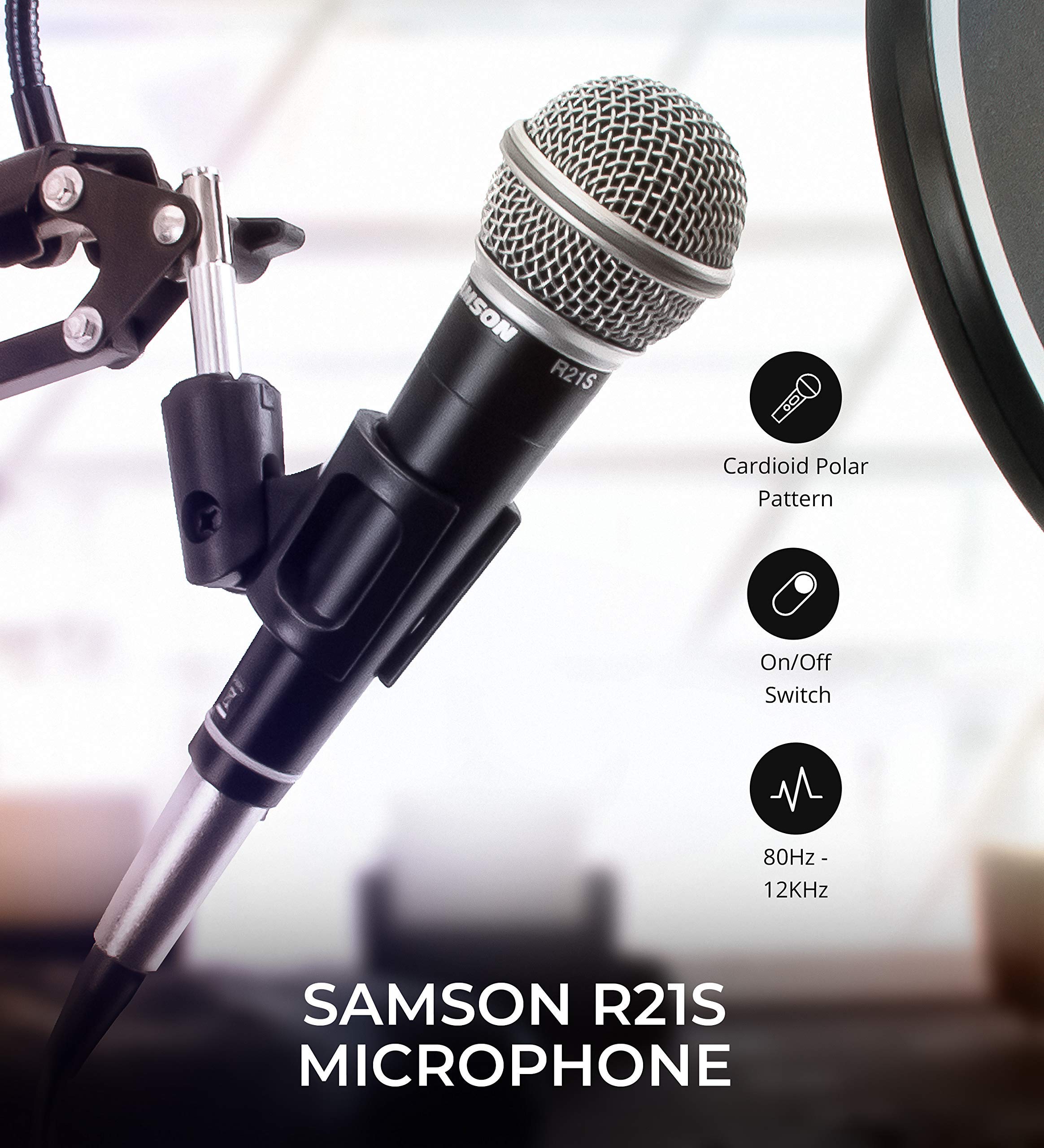 Orange Terror Stamp 20W Valve Hybrid Guitar Amp Pedal Bundle with Blucoil Wireless Mic System, and Samson R21S Dynamic Microphone