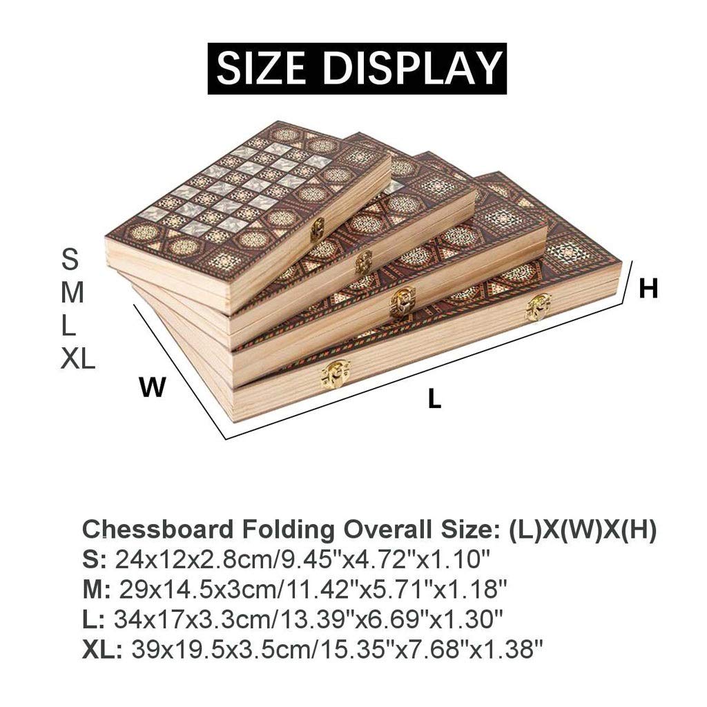 Portable Folding Chess Chessboard Set Wooden Chess Games Backgammon Checkers Travel Table Board Games Indoor Home Entertainment (Size : L)