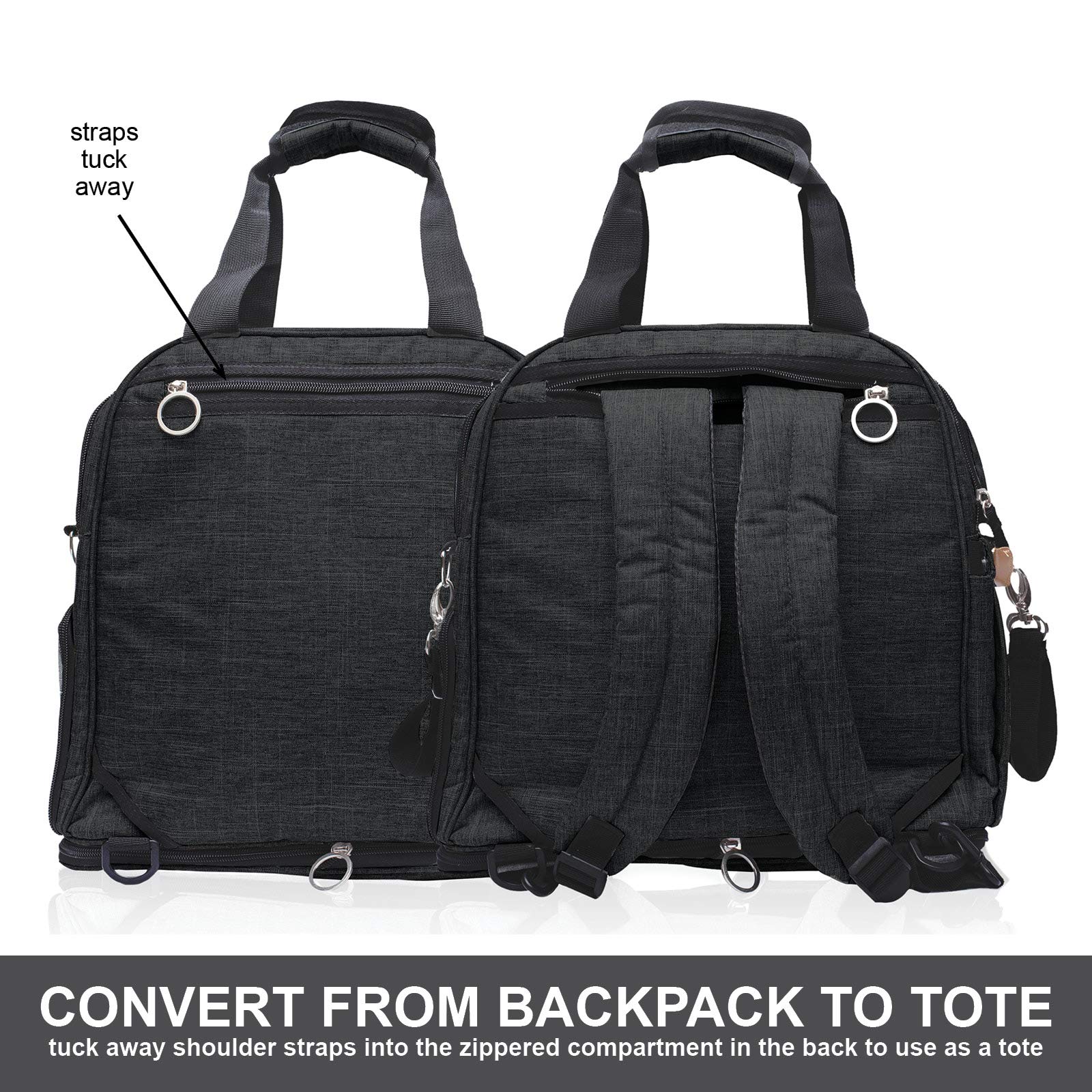 JOJOHUG - Baby Diaper Bag Backpack with Detachable Pouch Changing Pad (Black)