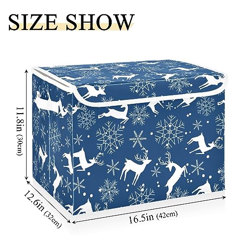 Krafig Foldable Storage Box Large Cube Organizer Bins Forest Animals Deer Blue Containers Baskets with Lids Handles for Closet Organization, Shelves, Clothes, Toys