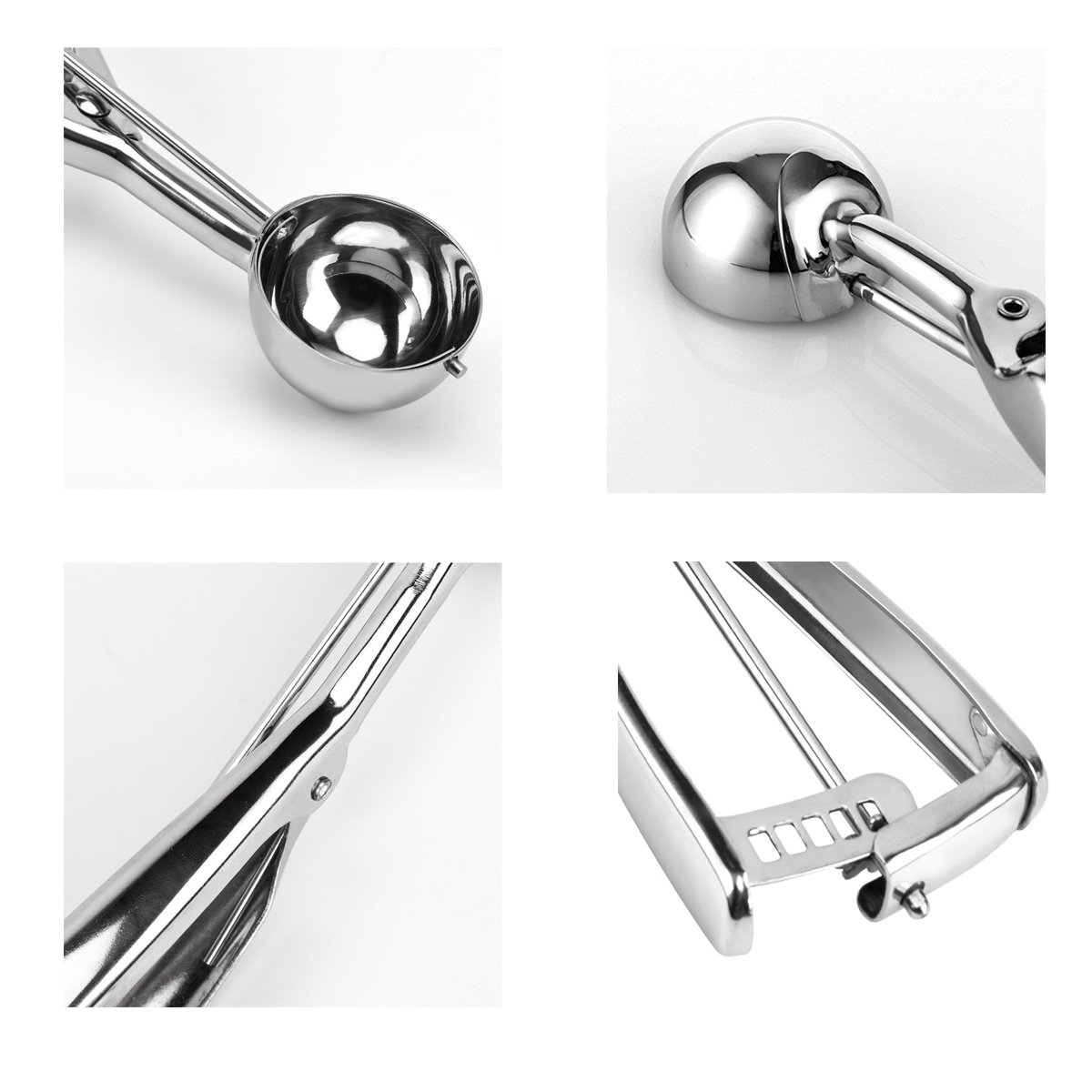 Ice Cream Scoop with Trigger Set of 3, 18/8 Stainless Steel Metal Small Medium Large Cookie Dough Scoop for Baking Melon Ball Cupcakes 1+1.5+2 Tablespoon