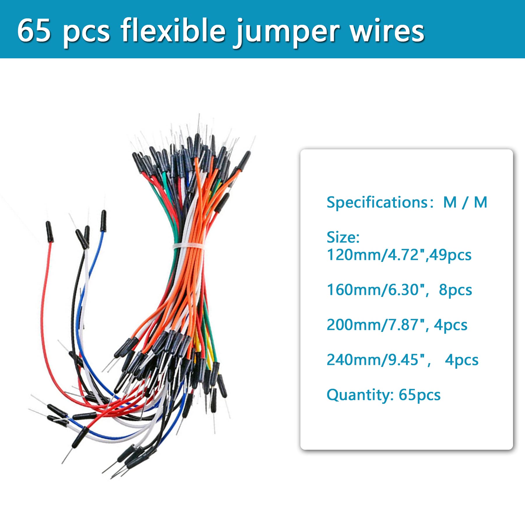 Minidodoca Breadboard Jumper Wires Kit 4pcs 400&830 Point Solderless Breadboards with Power Supply Module,140pcs 0.08"- 4.92" U-Shape,65pcs 4.7"-9.4",120pcs Length 8" M/M F/M F/F Dupont Jumper Wire