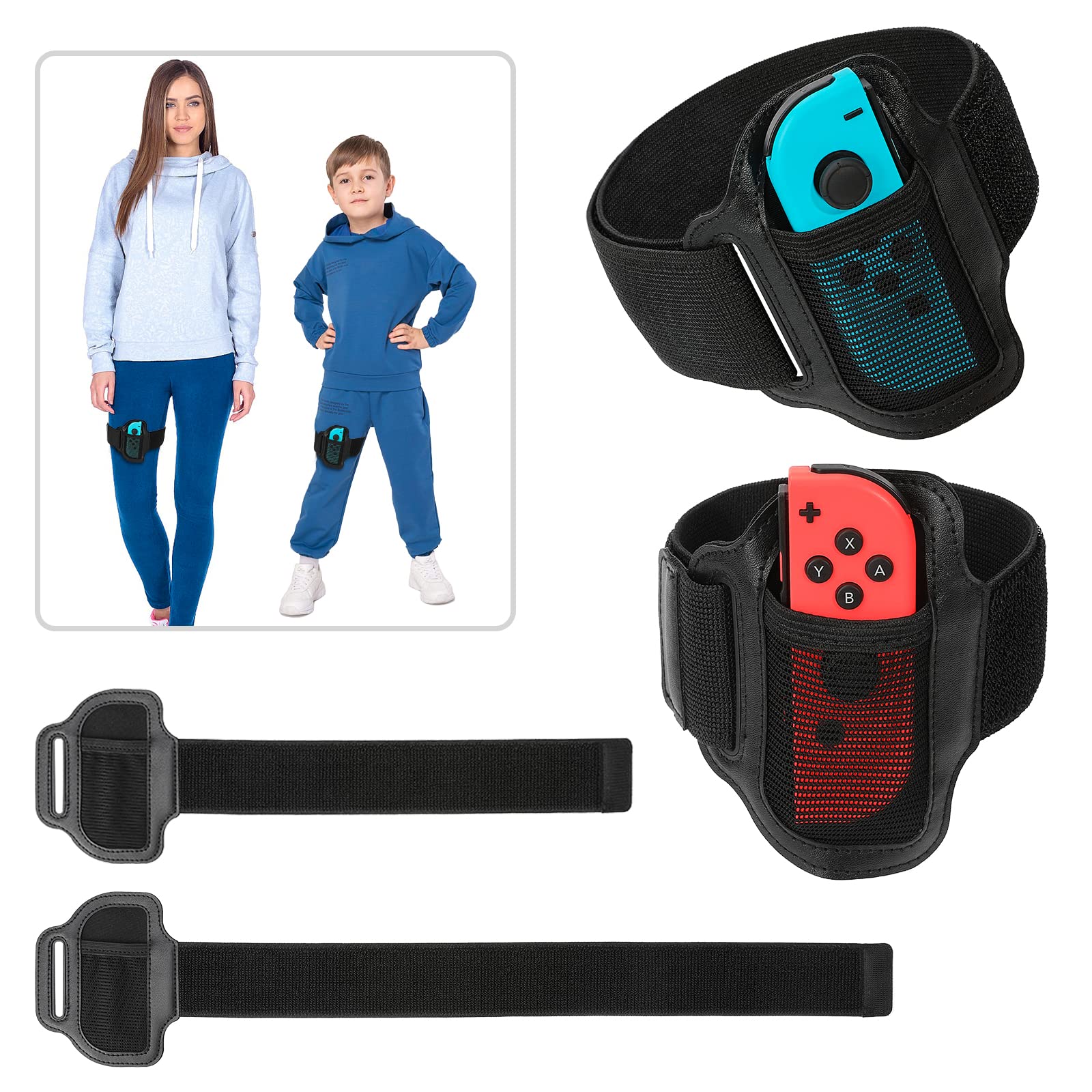 MoKo Switch Leg Strap for Nintendo Switch Sports/Ring Fit Adventure, Switch Sports Leg Straps Compatible with Switch OLED/Switch Joy-Con, Two Size Adjustable Elastic Straps for Adults and Kids, 2 Pack