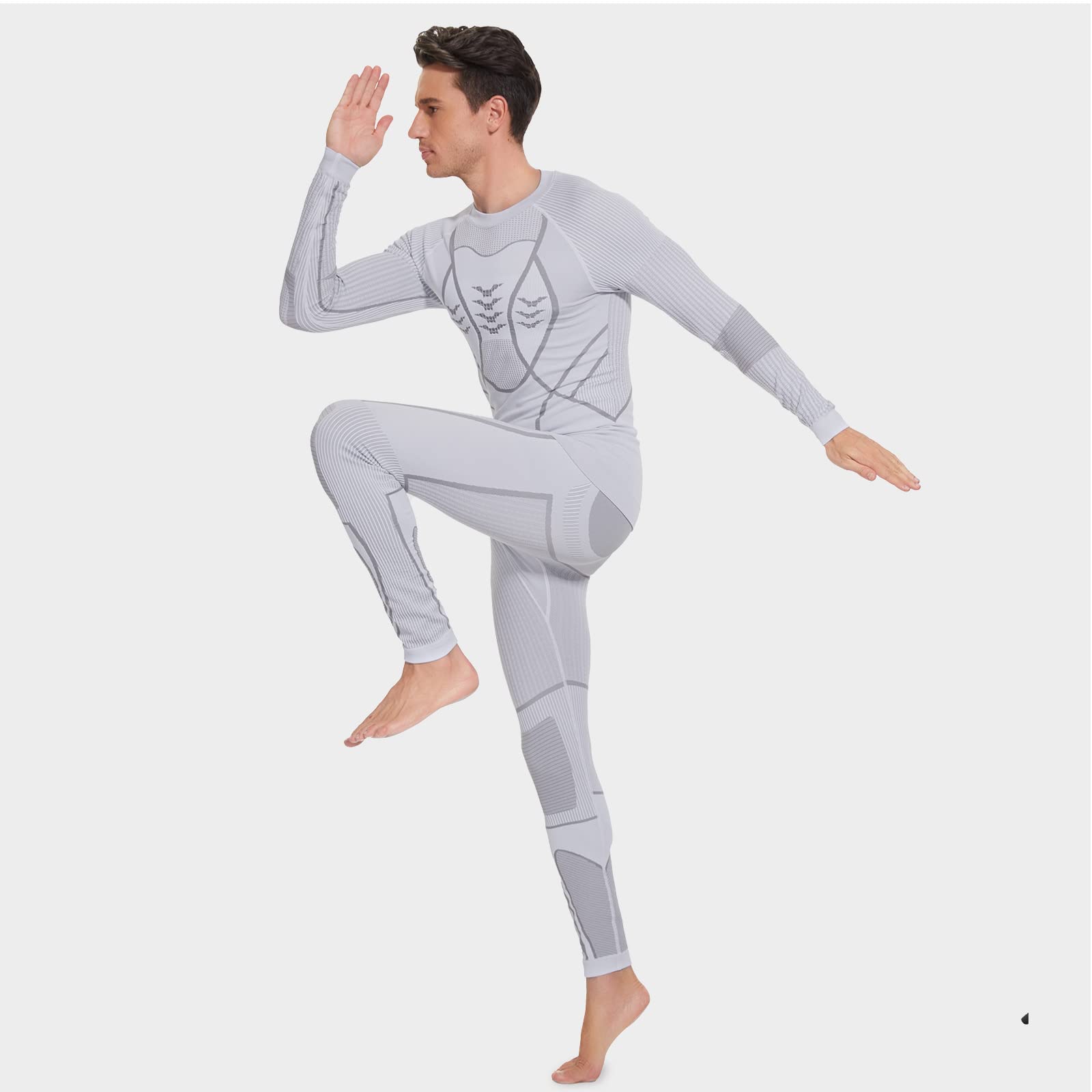MEETYOO mens Thermal Seamless Long Johns Winter Base Layer Sets Cold Weather Gear Skiing Running Underwear, White, Large