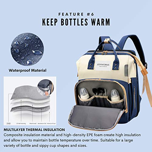 JOYWORKS 6-in-1 Mammy Bag Diaper Backpack Baby Travel Bag with Foldable Diaper Changing Station