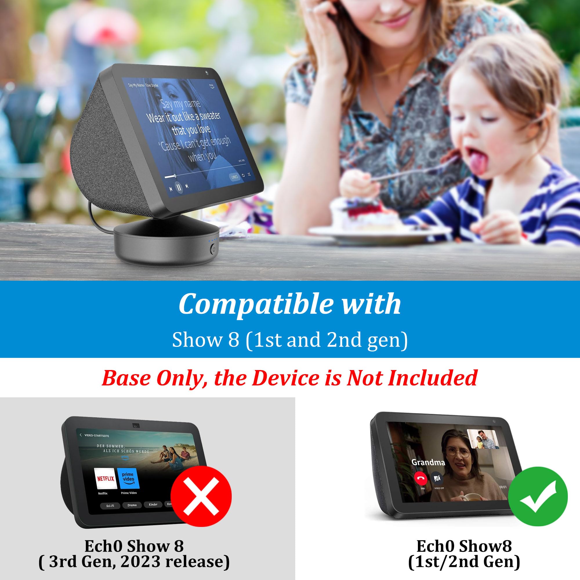 PlusAcc Battery Base for Echo Show 8 (1st Gen & 2nd Gen) - 10000 mAh Portable Battery Charger Stand for Alexa Echo Show 8 (1st & 2nd Gen), Tilt Function (Black)