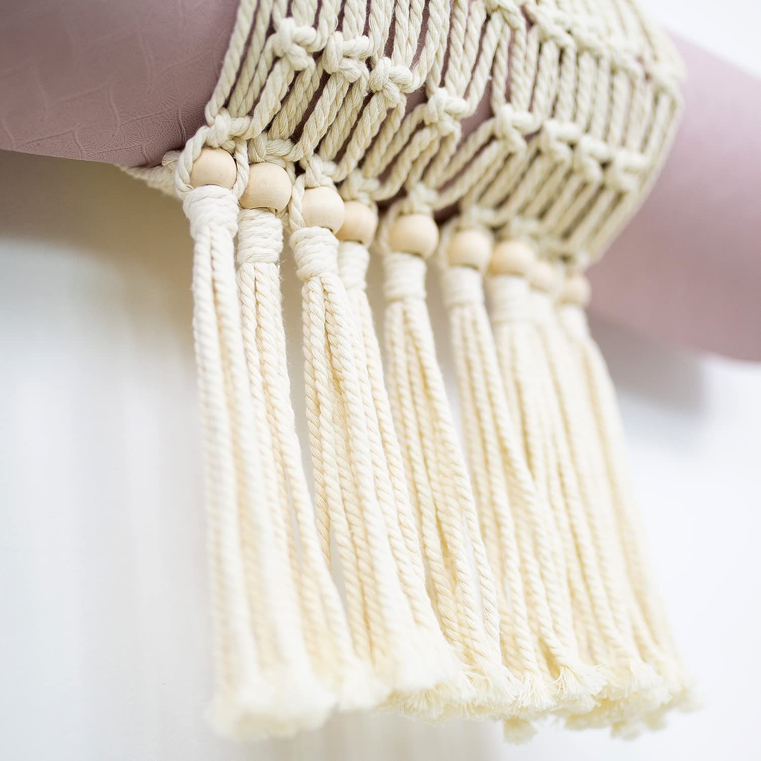 Macrame Yoga Mat Holder Wall Mount Yoga Mat Foam Roller Wall Hanging Rack for Yoga Mat Storage Organizer with 3 Sizes Easy Access Pocket Boho Gym Home Decor