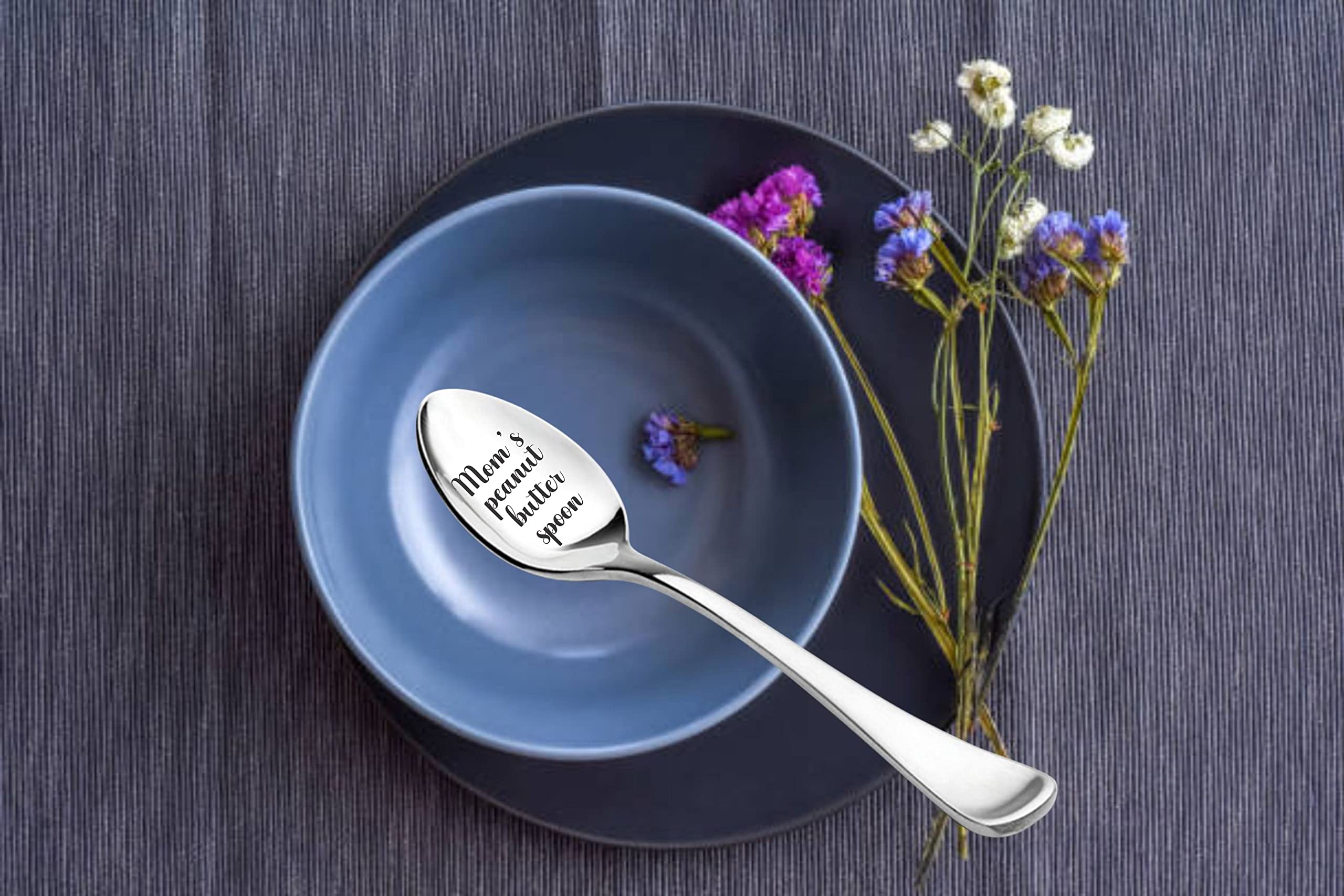 Moms Peanut Butter Spoon | Engraved Spoon Gift | Gift For Peanut Butter Loving Mom | Birthday Anniversary Christmas Gift | Christmas Stocking Stuffer | Engraved 7 Inches Stainless Steel Spoon