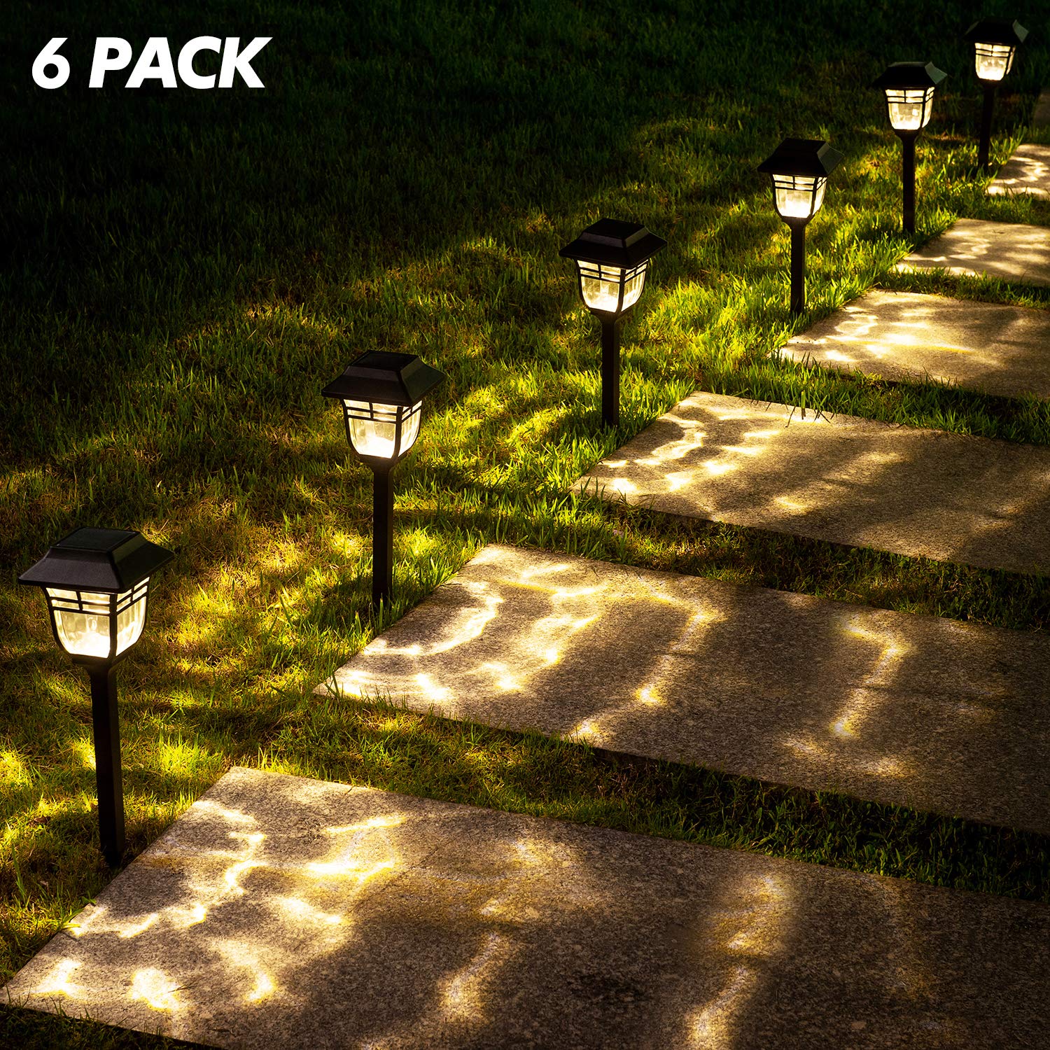 LeiDrail Solar Pathway Lights Outdoor Super Bright Glass Metal Path Light Warm White LED Classical Landscape Decorative Lighting Waterproof for Garden Yard Patio Lawn Walkway - 6 Pack