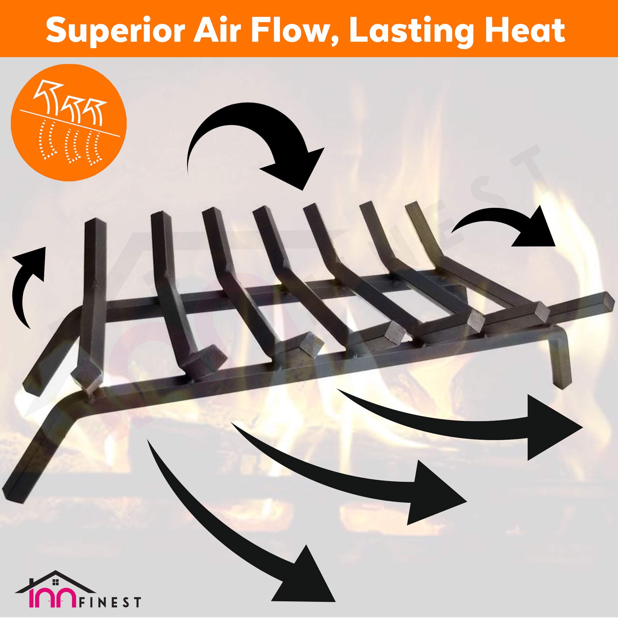 INNFINEST Fireplace Log Grate 30 inch 7 Bar Fire Grates Heavy Duty 3/4โ Wide Solid Steel Indoor Chimney Hearth Outdoor Fire Place Kindling Tool Pit Wrought Iron Wood Stove Firewood Burning Rack Holder