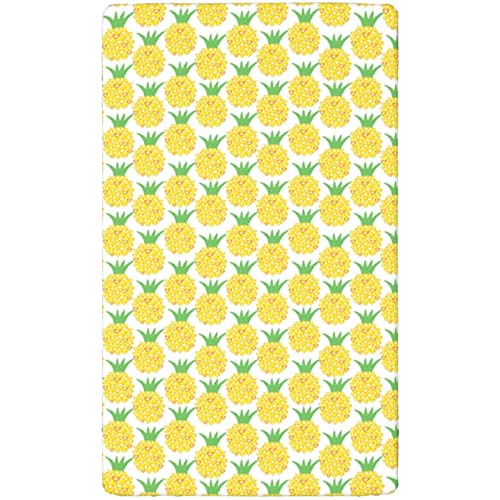 Pineapple Themed Fitted Mini Crib Sheets,Portable Mini Crib Sheets Ultra Soft Material-Baby Crib Sheets for Girl or Boy,24“ x38“,Yellow Shamrock Green