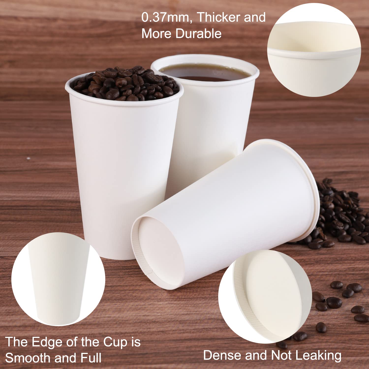 Luck-Mart 【16 oz 100 Pack 】Paper Cups, Paper Coffee Cups 16 Hot Water Caps oz, White