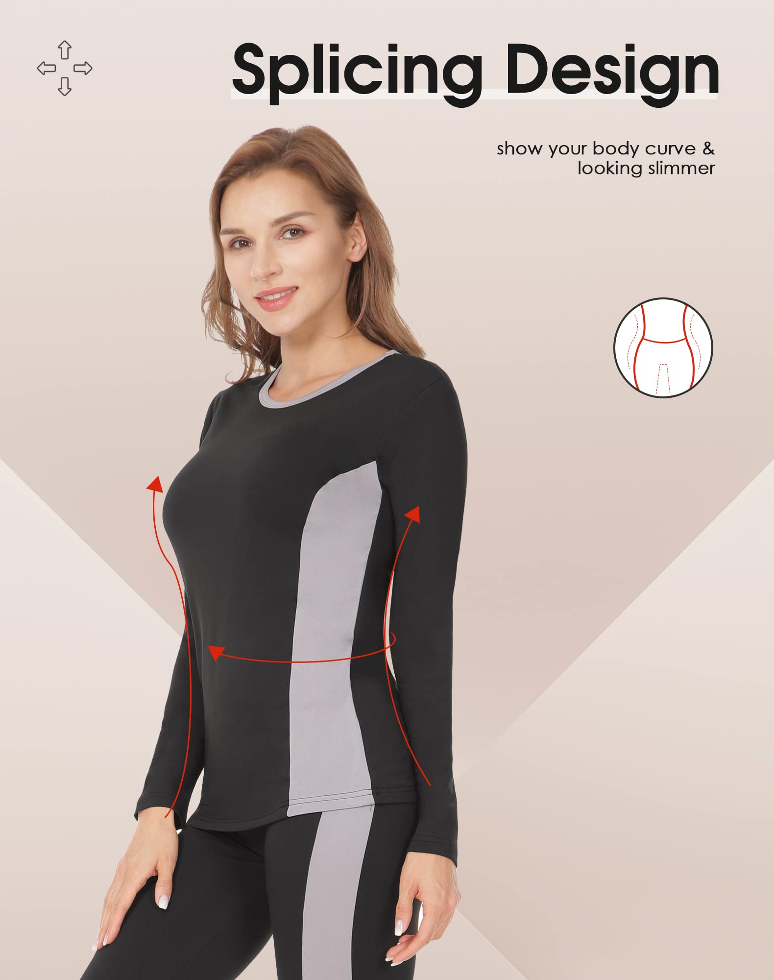 MANCYFIT Thermal Underwear for Women Long Johns Fleece Lined Base Layer Women Cold Weather Black and Grey Large