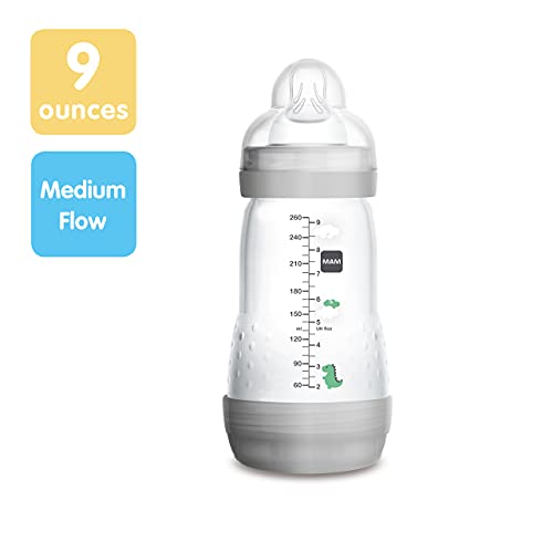 MAM Easy Start Anti-Colic Bottle, 9 Ounce (1-Count), Baby Essentials, Medium Flow Bottles with Silicone Nipple, Unisex Baby Bottles, Designs May Vary