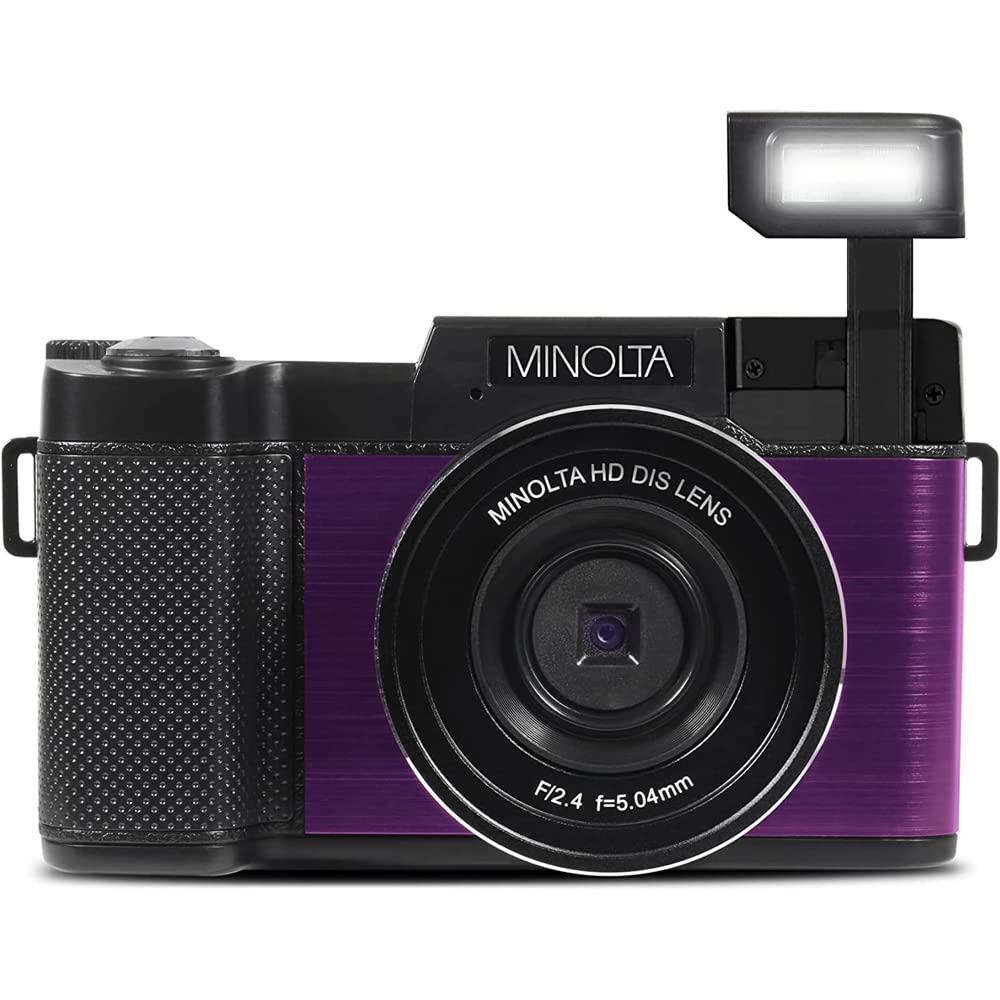 Minolta MND30-P 30MP 2.7K Ultra HD 4X Zoom Digital Camera (Purple) Bundle with Deco Photo Point and Shoot Field Bag Camera Case (Black/Red)