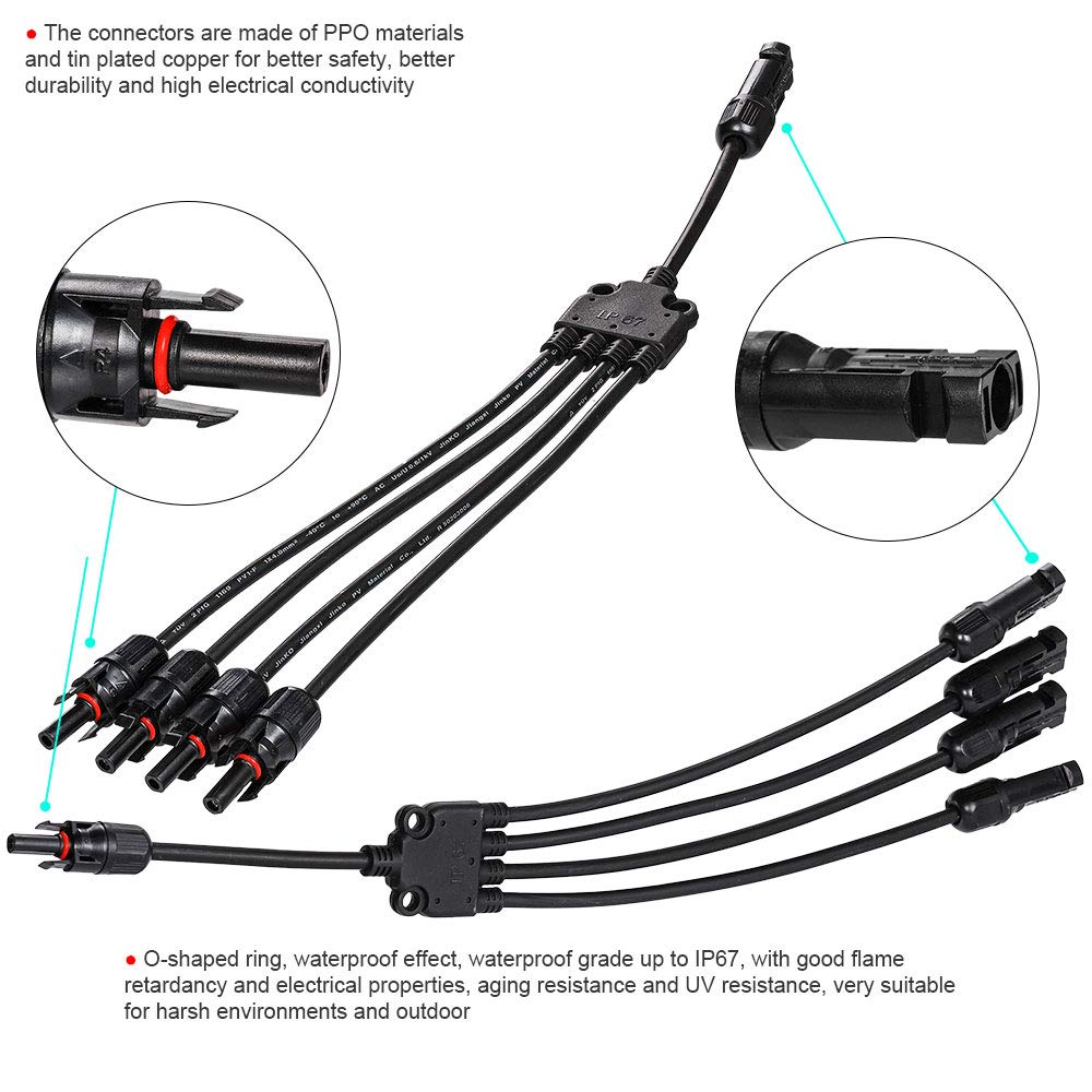 JJDD Carkio Y Shape Photovoltaic Connectors,1 Pair Male Female 1 to 4 Parallel Adapter Cable Wire Plug Can Extension Cable Wire Connector Compatible with Solar Panel-2 Pack