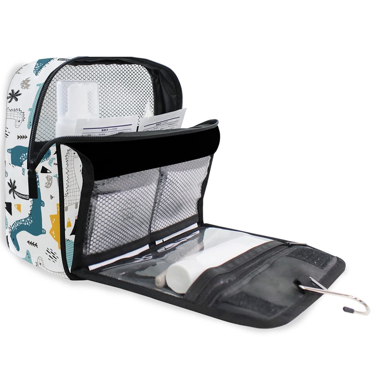 Hanging Travel Toiletry Bag Kit Makeup Case Cosmetics Organizer for Men Women (Kids Cartoon Dinosaurs)