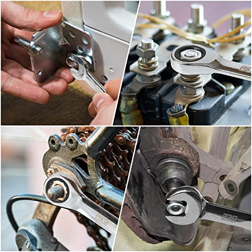 Prostormer Stubby Ratcheting Combination Wrench Set, 10-Piece 8-19mm Metric Chrome Vanadium Steel Ratchet Wrenches with Rolling Pouch, 72-Teeth, 12-Point Box End