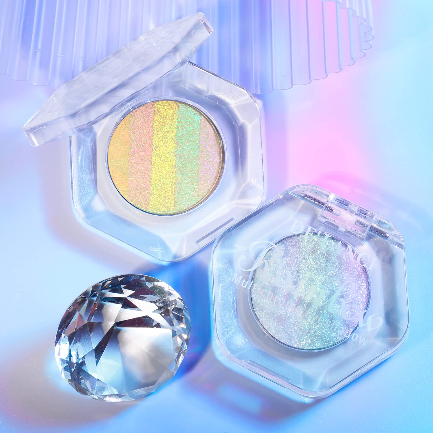 La Catrina Newest Glitter Eyeshadow, DE'LANCI Multichrome Eyeshadow Shimmer Powder, Intense Metallic Color Shift Chameleon Palette, Holographic Sparkle Rainbow Highlighter Eye Makeup (1.5 g)