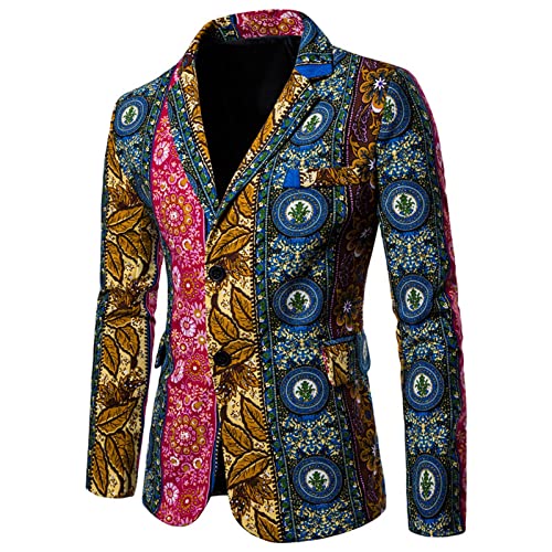 Men's Autumn And Winter Coats Jacket Casual Ethnic Retro Style Print Two Button Lapel Long Costume for Men