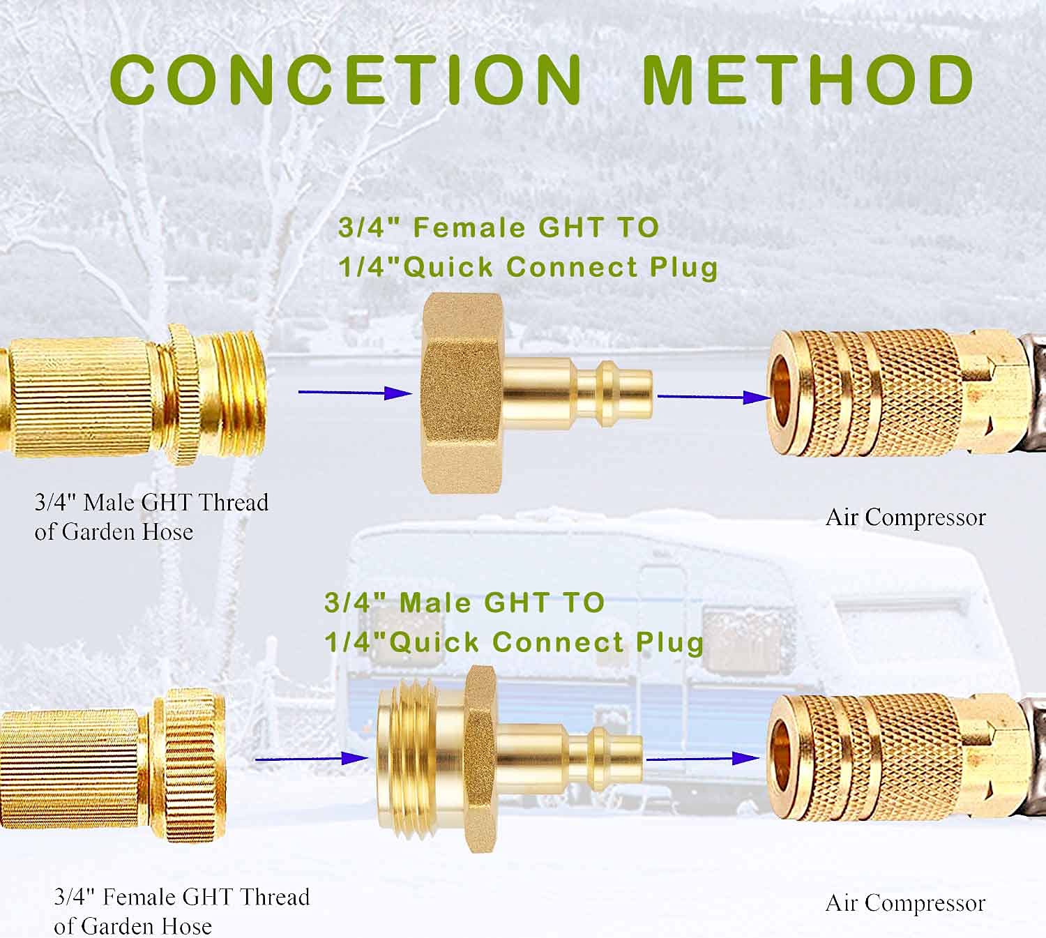 Litorange Lead-Free Brass Winterize Sprinkler Systems: Air Compressor Hose Water Faucet Blow Out Adapter Fitting For RV, Travel Trailer, Boat & Camper(a couple)