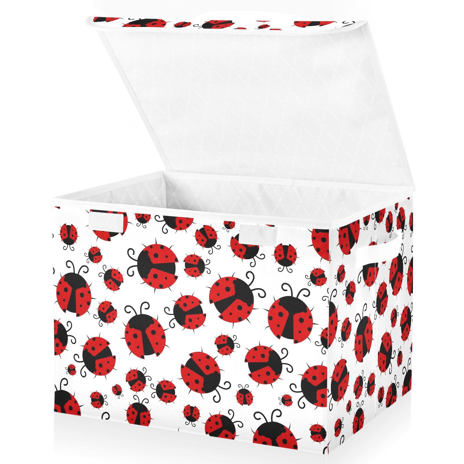 Krafig Animal Cute Ladybug Decorative Storage Box with Lid Large Bins Baskets Foldable Cube Organizer Collapsible Containers for Organizing, Toy, Home, Shelf, Closet