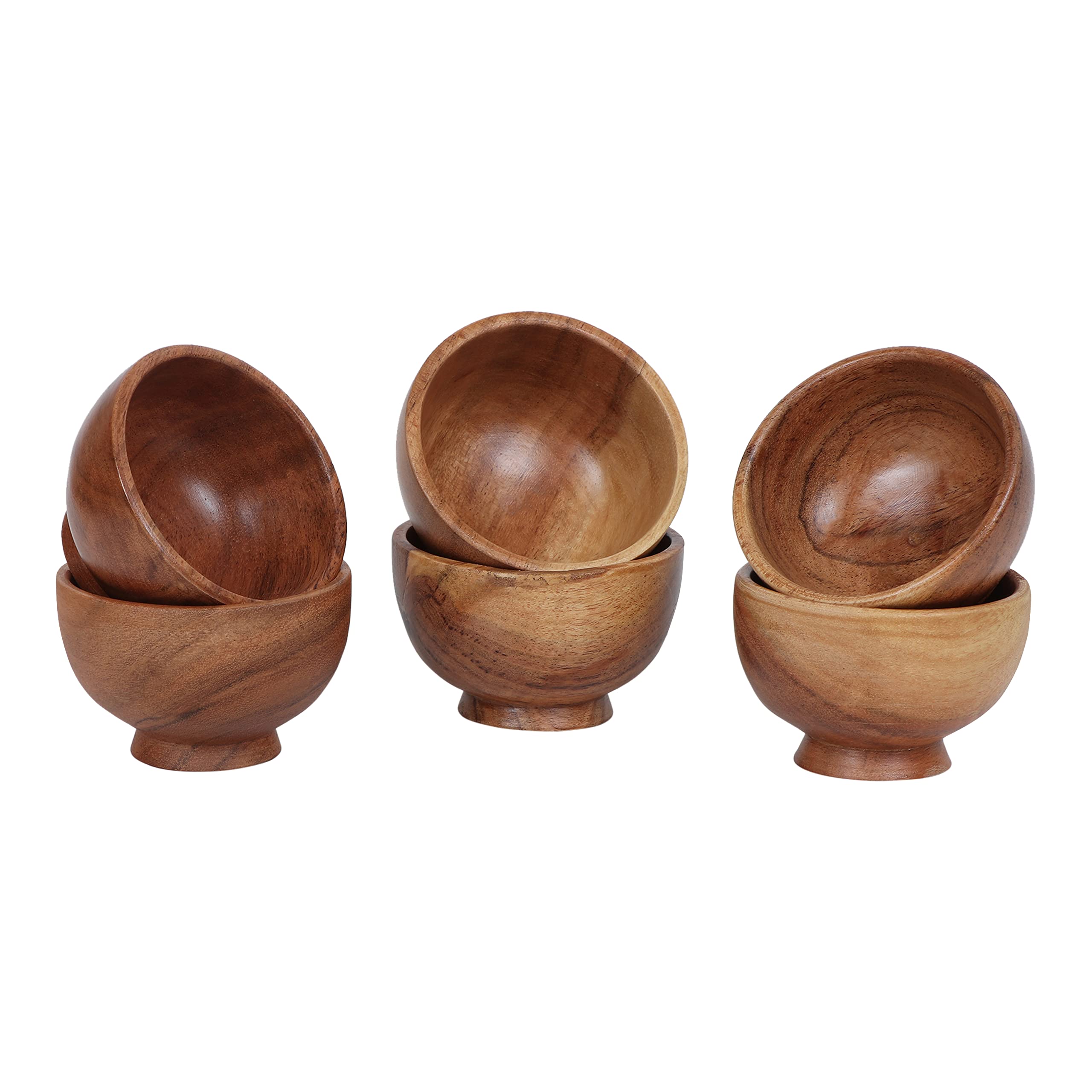 LAVAUX DESIGNS Set of 3 Acacia wood small bowls 4 fl oz | 3.25 * 2 inches | hand carved wooden Kitchen cups for serving dips, sauce, nuts, candy and condiments | Cute mini cups