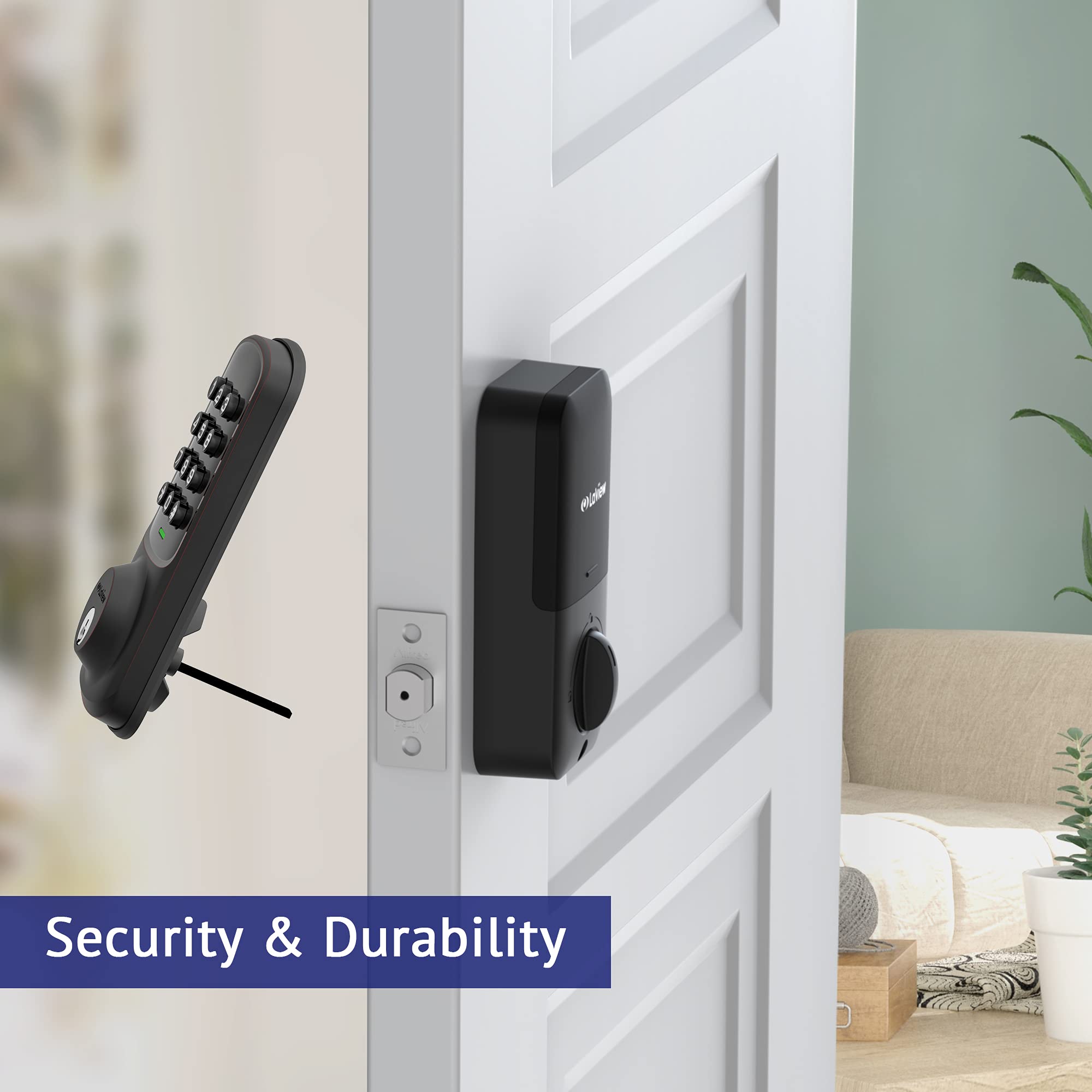 LaView Electronic Deadbolt Lock, Keypad Door Lock with Auto Lock, 1-Touch Motorized Locking, 20 User Codes, Bronze, Easy Installation