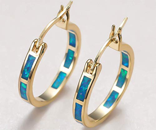 Life Stage Fire Created-Opal 925 Sterling Silver Round Hoop Dangle Earrings Women's Fashion Jewelry Gold+blue one Size