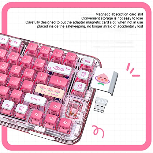 Sanpyl Mechanical Keyboard, 2.4Ghz Noise Reduction Pink Type C Wired Keyboard, 3750mAh Battery 2 Layer Keycaps Wireless Gaming Keyboard, with RGB Backlight for iOS for Windows