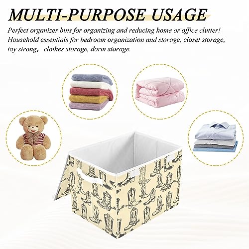 Krafig Foldable Storage Box Large Cube Organizer Bins Cowboy Boots Containers Baskets with Lids Handles for Closet Organization, Shelves, Clothes, Toys